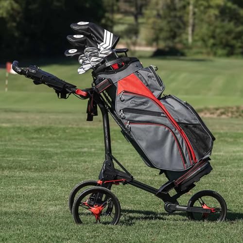 Bag Boy Compact 3 Golf Push Cart, Easy Three-Step Open & Close, Scorecard Console, Beverage Holder, Mobile Device Holder, Handle Mounted Parking Brake