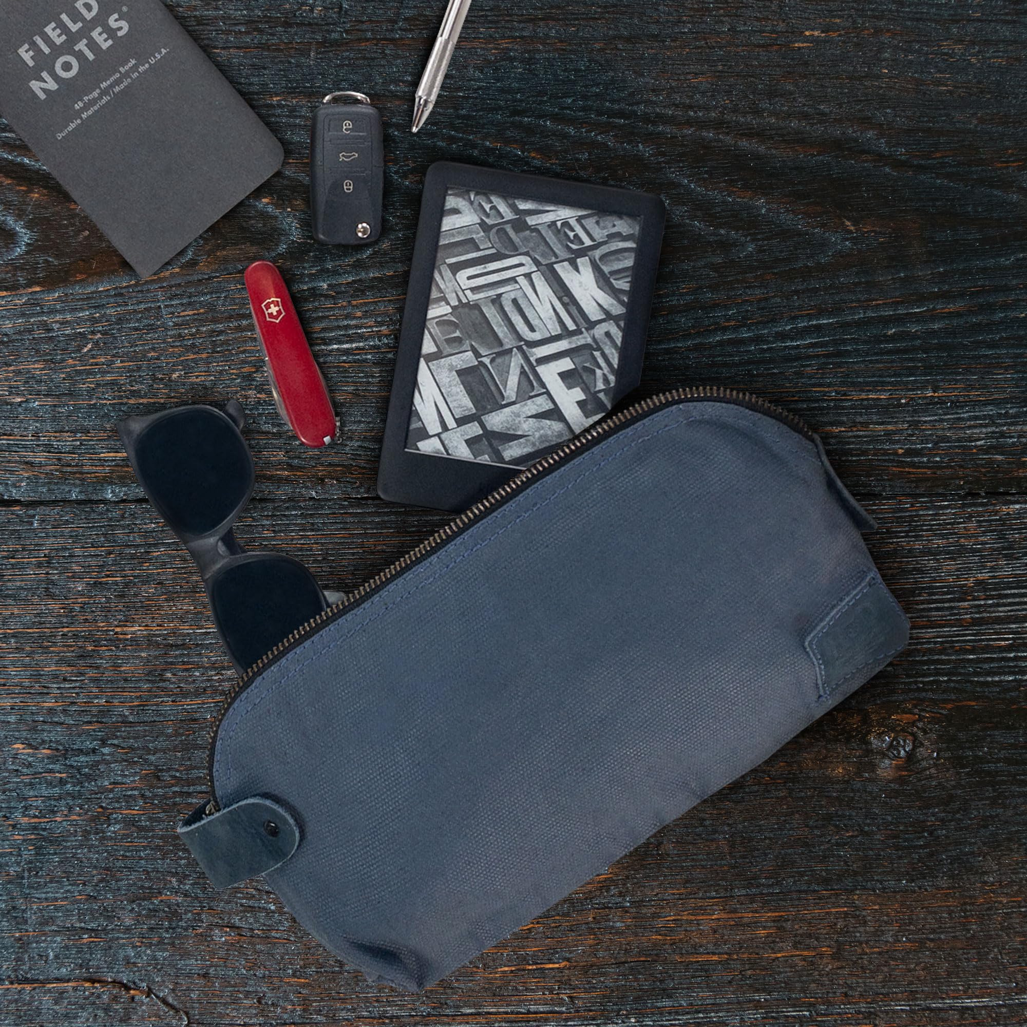 Hide & Drink, Large All Purpose Dopp Kit Utility Bag, Waxed Canvas, Handmade, Blue Mar