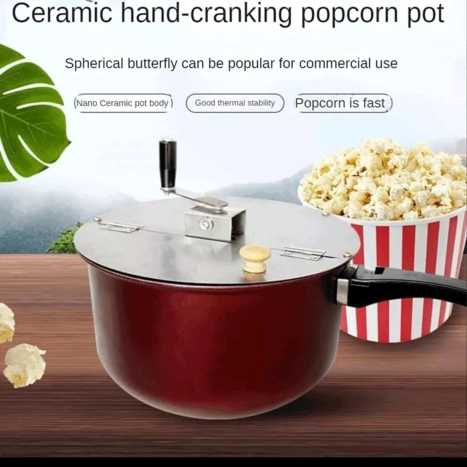 SHENGANG Stainless Steel Stovetop Popcorn Popper, Hand-Cranked Popcorn Maker, with Lid & Handle, Easily Make Classic Flavored Popcorn