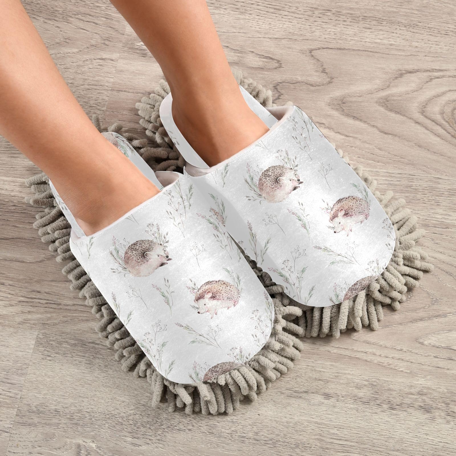 FLildon Microfiber Cleaning Slippers Hedgehog Washable Mop Shoes Slipper for Men/Women House Floor Dust Cleaner, Size L