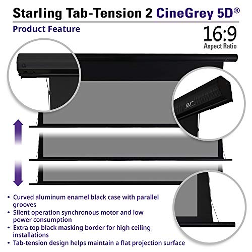 Elite Screens Starling Tab-Tension 2 CineGrey 5D, 92" 16:9, 8K 4K Ultra HD Ready Ceiling and Ambient Light Rejecting Electric Projector Screen, CineGrey 5D Projection Material, STT92UHD5-E12