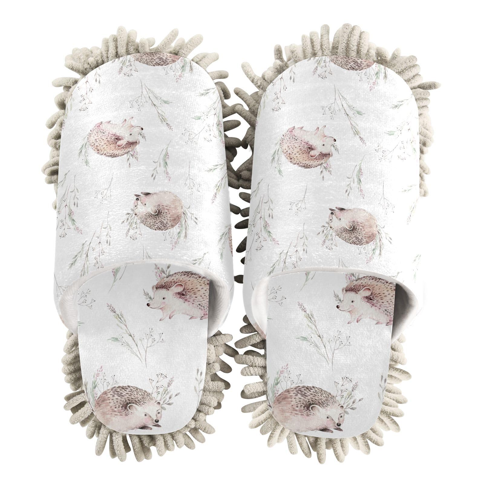 FLildon Microfiber Cleaning Slippers Hedgehog Washable Mop Shoes Slipper for Men/Women House Floor Dust Cleaner, Size L