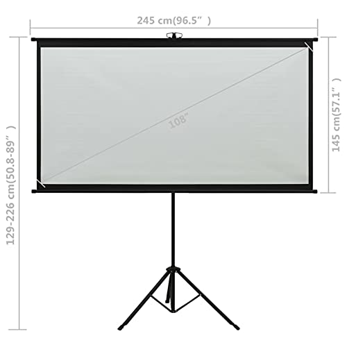 Tidyard Projection Screen with Tripod Stand 108 Inch Indoor Outdoor 16:9 Portable 160 Degree Projector Screen for Classroom, Home Theatre Movies, Public Display