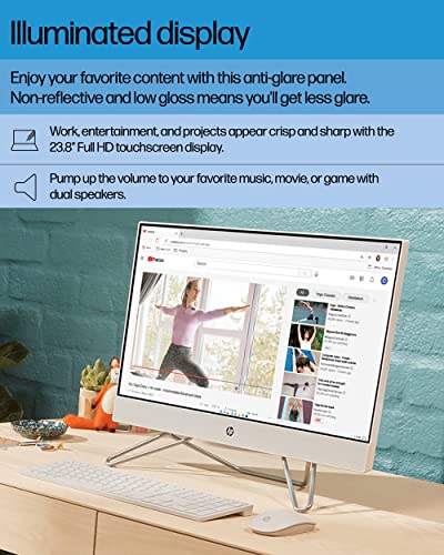 HP All-in-One Bundle PC, 23.8" Full HDMicro-Edge Touchscreen Display, 12thGeneration Intel® Core™ i7Processor, Intel® Iris® Xe Graphics, 16 GBSDRAM, 512 GB SSD,Windows11 HomeOS, Wi-Fi(24-CB1180, 2022)