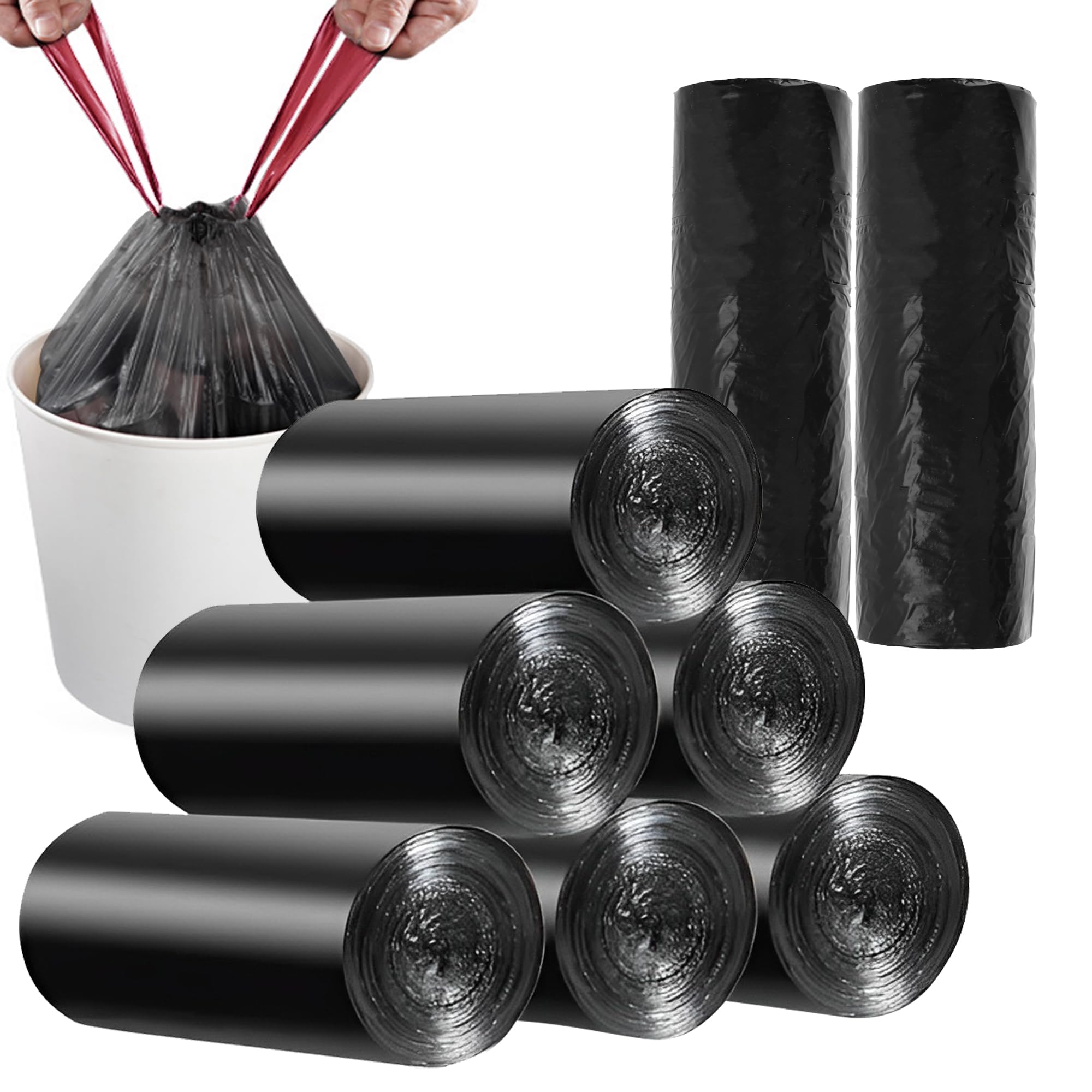 8 Gallon Trash Bags 120 Count Black Drawstring Trash Bags Thick Garbage Bags for Office Kitchen Home Plastic Trash Bags 22.06'' x 25.61'' (Black, 8)