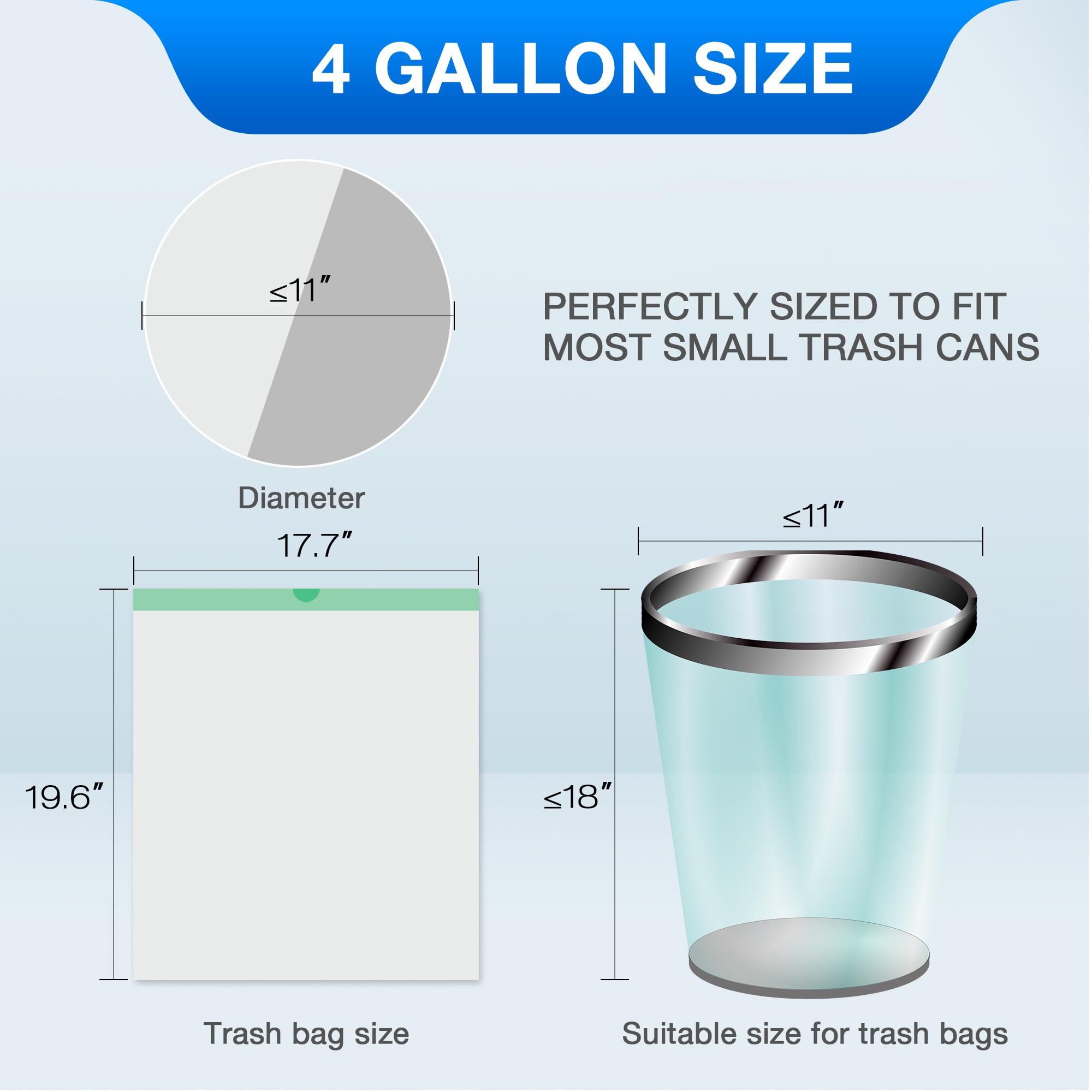 Charmount 4 Gallon Trash Bag Drawstring, 0.8 Mil Thicken Small Garbage Bags Bathroom Trash Can Liners,Unscented,50 Count