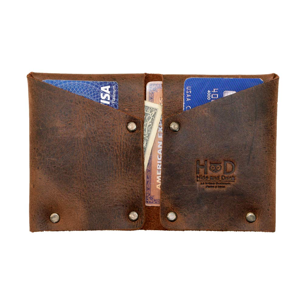 Hide & Drink, Leather Riveted Card Holder, Holds Up to 8 Cards Plus Folded Bills/Rustic/Wallet/Accessories/Money Organizer/Case, Handmade :: Bourbon Brown