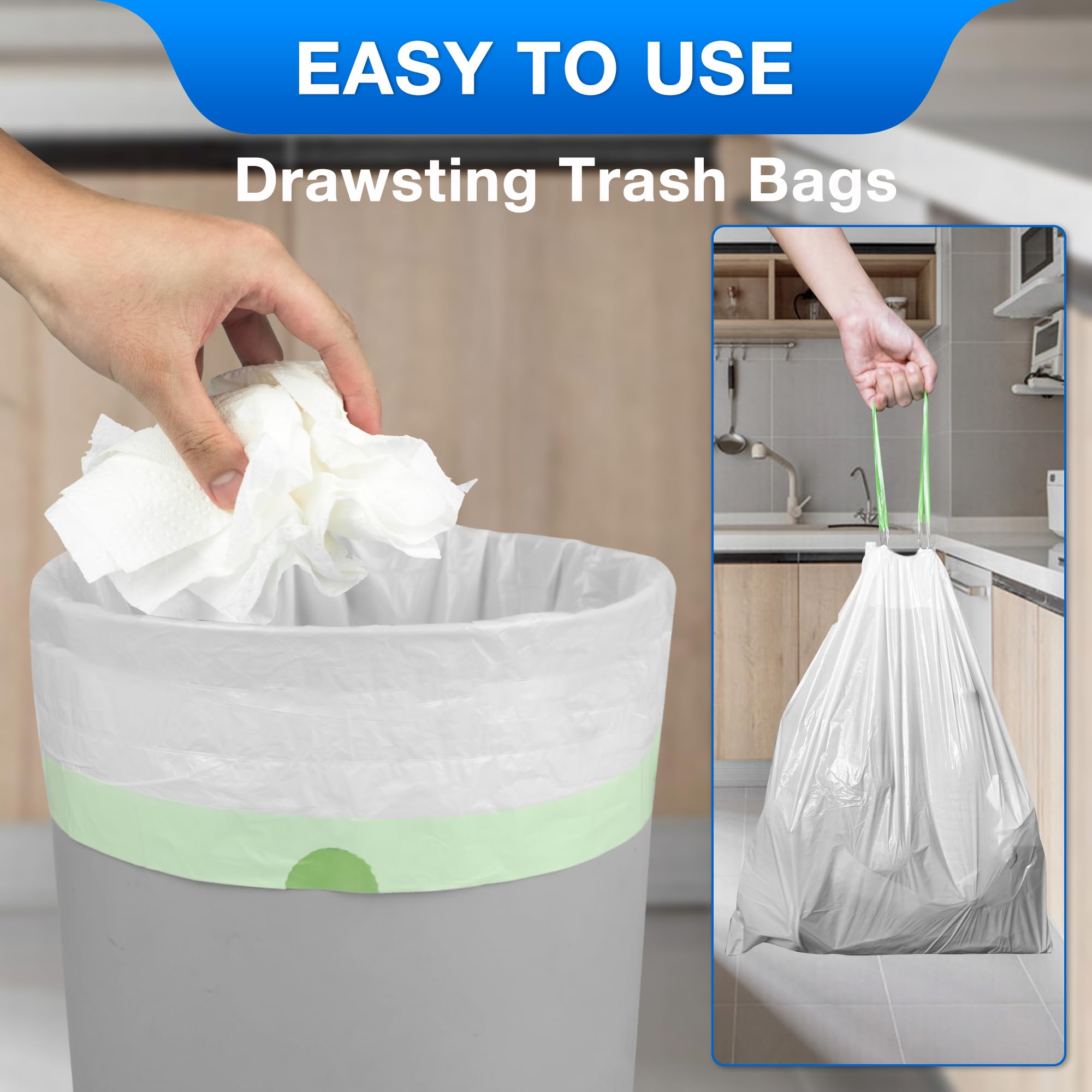 Charmount 4 Gallon Trash Bag Drawstring, 0.8 Mil Thicken Small Garbage Bags Bathroom Trash Can Liners,Unscented,50 Count