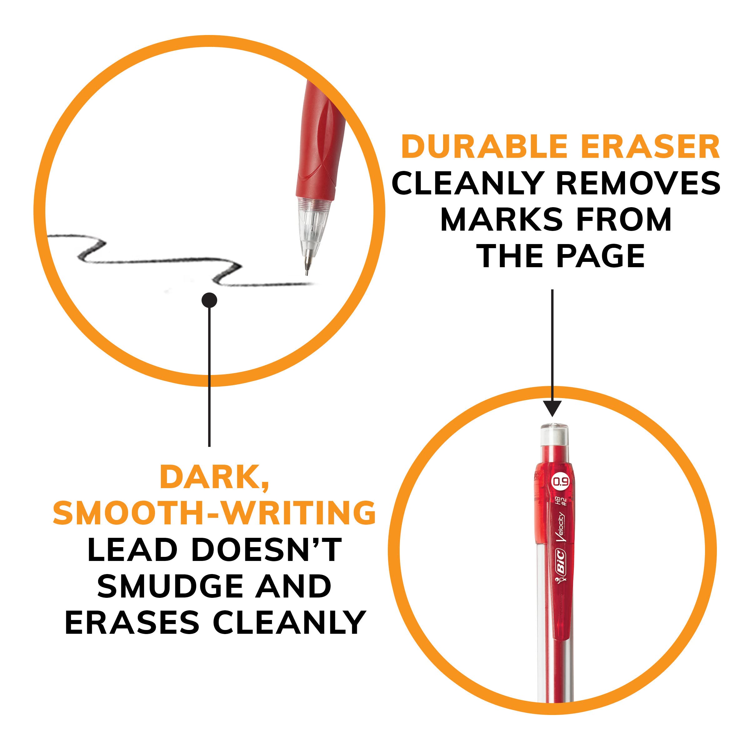 BIC Velocity Strong Lead Mechanical Pencils, With Colorful Barrel, Thick Point (0.9mm), 4-Count Pack Mechanical Pencils With Erasers