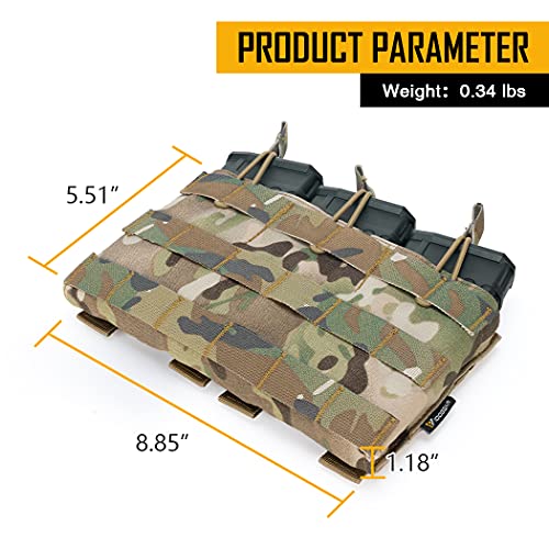 IDOGEAR Triple Mag Pouch, Open Top 5.56mm Magazine Pouch Fit for M4 M16 AR-15, Tactical Molle Mag Carrier Airsoft Hunting Military Gear (A:Multi-camo)