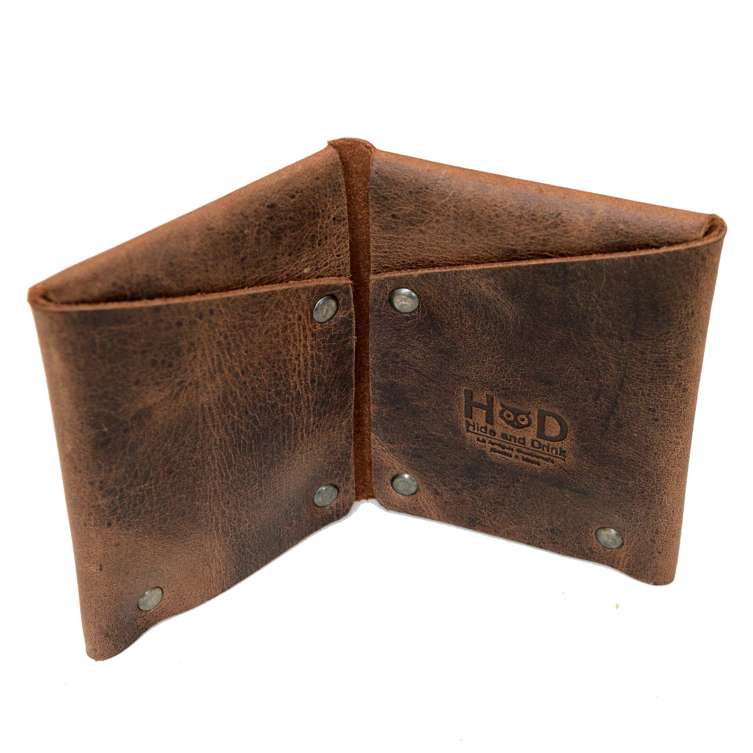 Hide & Drink, Leather Riveted Card Holder, Holds Up to 8 Cards Plus Folded Bills/Rustic/Wallet/Accessories/Money Organizer/Case, Handmade :: Bourbon Brown