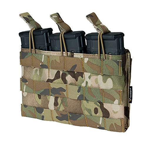 IDOGEAR Triple Mag Pouch, Open Top 5.56mm Magazine Pouch Fit for M4 M16 AR-15, Tactical Molle Mag Carrier Airsoft Hunting Military Gear (A:Multi-camo)