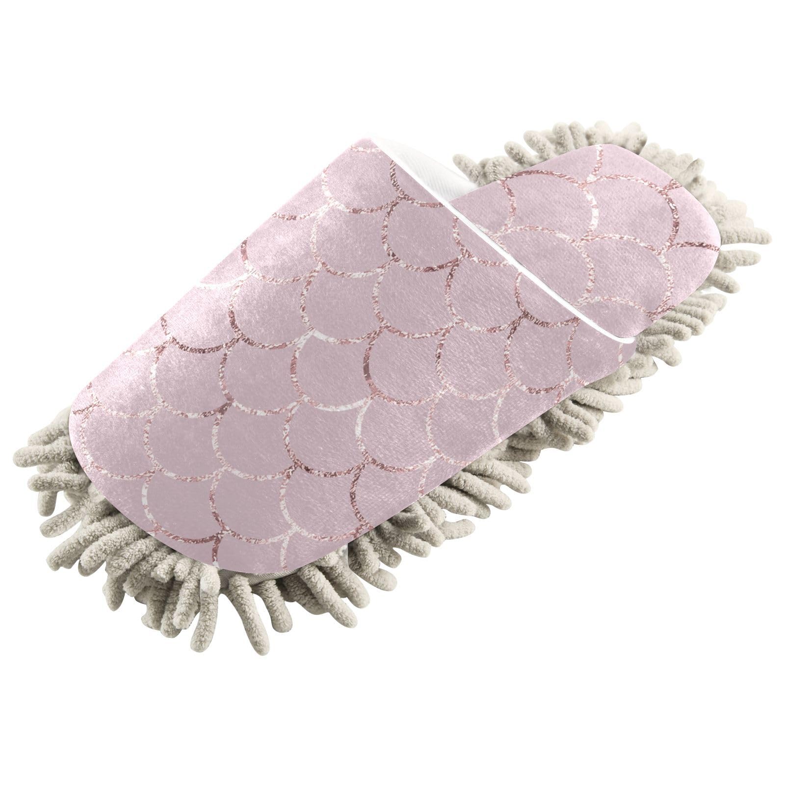 FLildon Microfiber Cleaning Slippers Rose Gold Scale Washable Mop Shoes Slipper for Men/Women House Floor Dust Cleaner, Size L