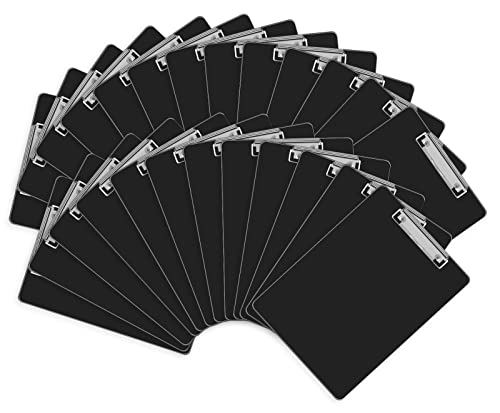 Clipboards, HERKKA 25 Pack Plastic Office Clipboards, Black Color Plastic Clipboards, Low Profile Clip Standard A4 Letter Size, Size 12.5 x 9 Inch