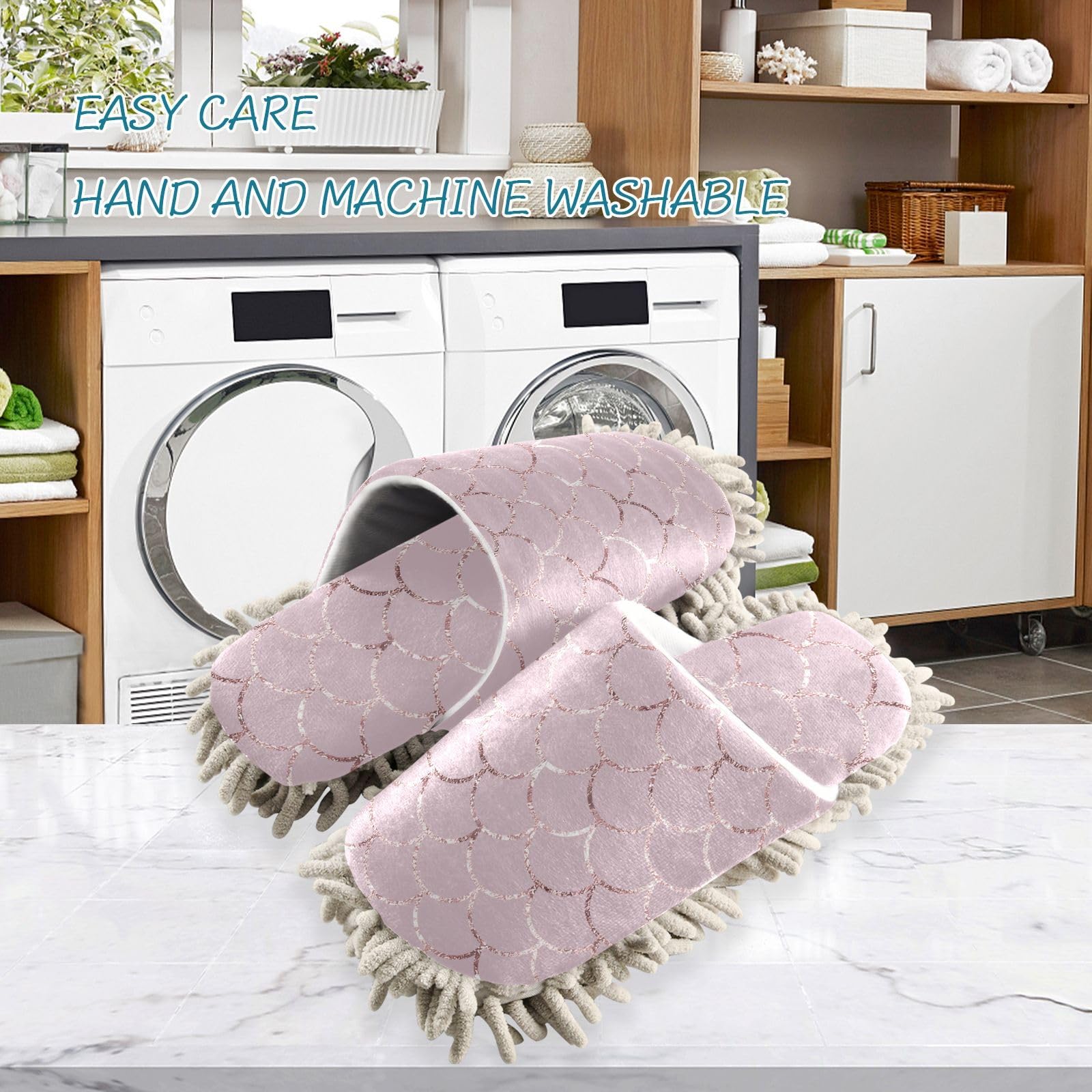 FLildon Microfiber Cleaning Slippers Rose Gold Scale Washable Mop Shoes Slipper for Men/Women House Floor Dust Cleaner, Size L