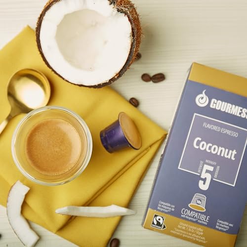 Gourmesso 100ct Flavored Espresso Pods Compatible with Nespresso Original Machines | Caramel Vanilla Chocolate Hazelnut Coconut Coffee Capsules | Intensity 5 | Proudly Fairtrade