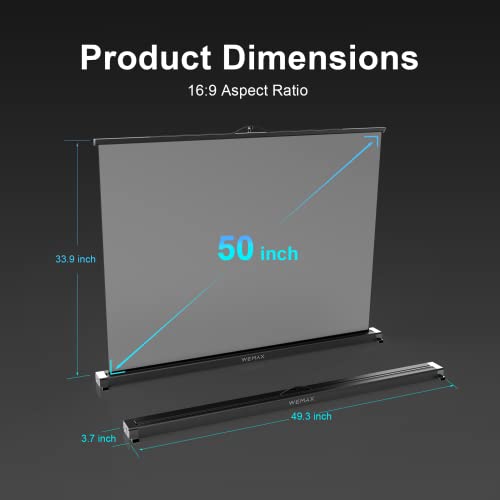 WEMAX 50 Inch ALR Portable Projector Screen, Small Mobile Tabletop Screen, HD 16:9 Pull Up Retractable Projection Screen for Travel Camping Business Presentations Meeting, Any Indoor Outdoor Use