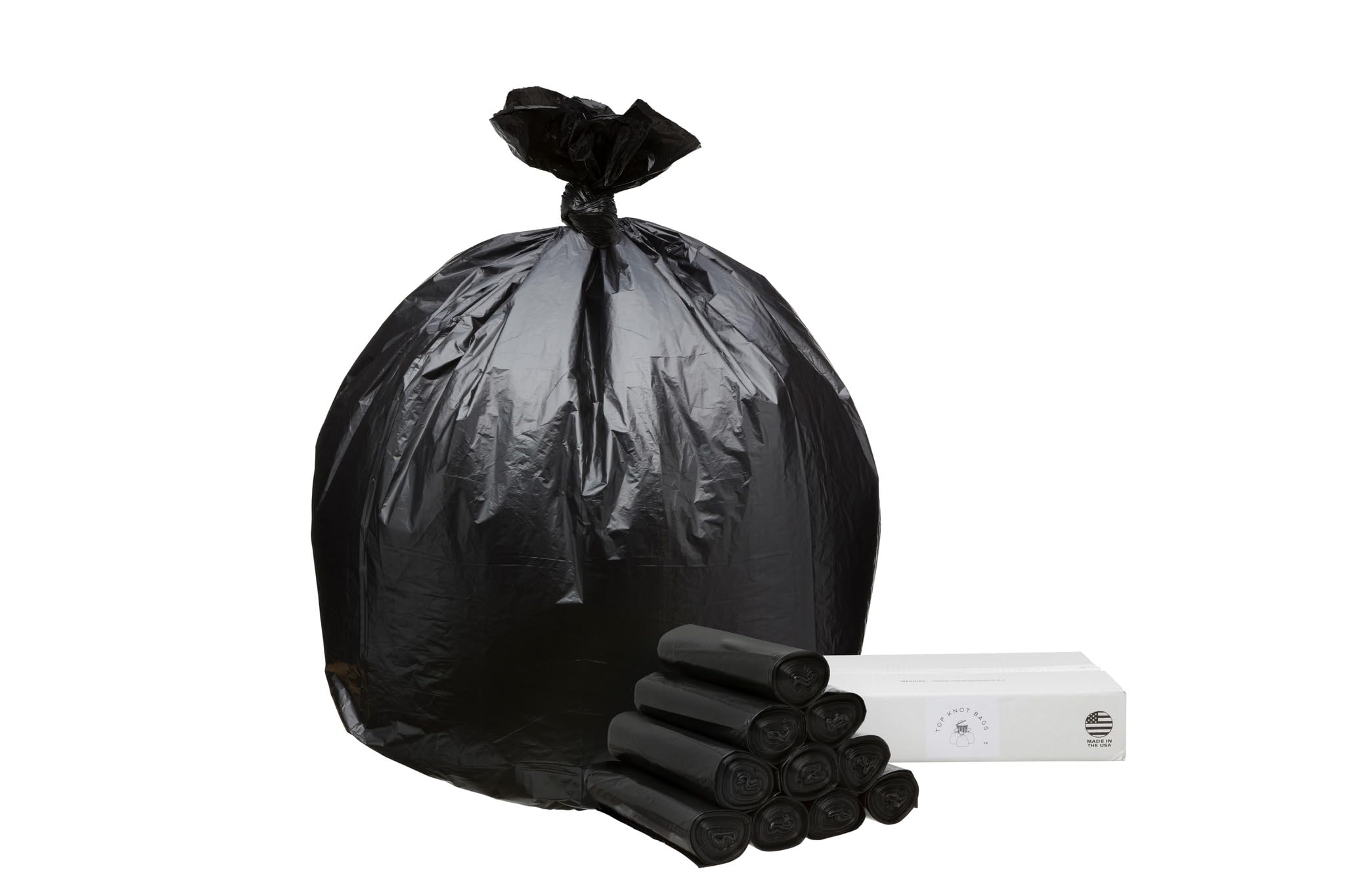 Top Knot Bags 45 Gallon Garbage Trash Bag 40X46" 1.5 Mil Black 100 Count Can Liner Bulk 40 Gallon 41 Gallon 42 Gallon 43 Gallon 44 Gallon Made in USA