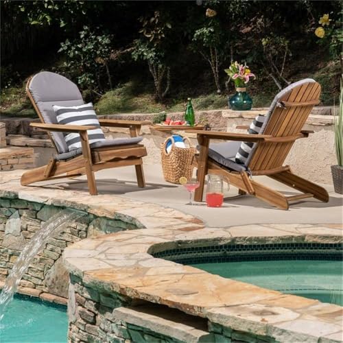Noble House Malibu Wood Adirondack Chair with Cushion (Set of 2) Natural/Gray