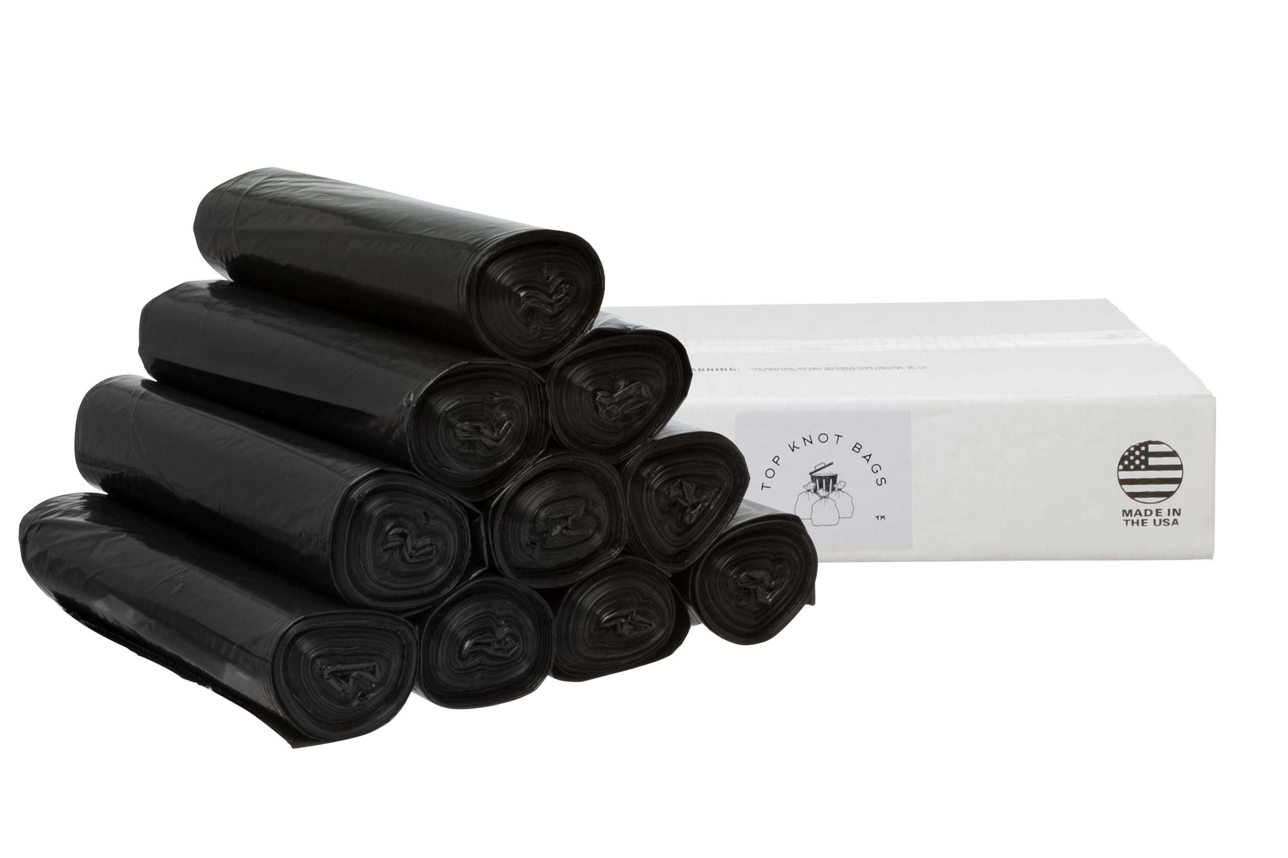 Top Knot Bags 45 Gallon Garbage Trash Bag 40X46" 1.5 Mil Black 100 Count Can Liner Bulk 40 Gallon 41 Gallon 42 Gallon 43 Gallon 44 Gallon Made in USA
