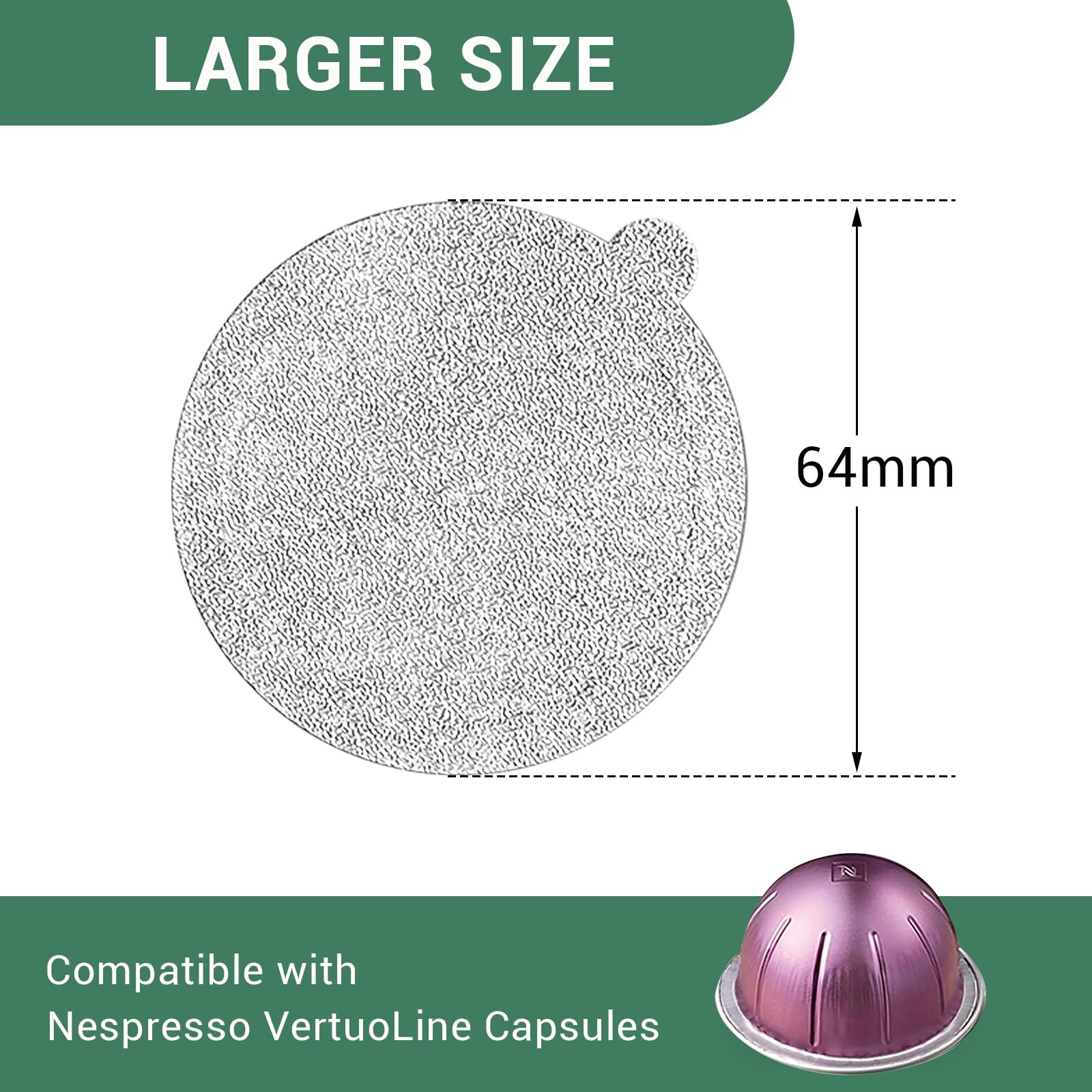 Aluminum Foils Lids to Reuse Vertuoline Capsules Coffee Pods and Refillable Pods,Compatible with Nespresso VertuoLine Machine, 64mm (100pcs)