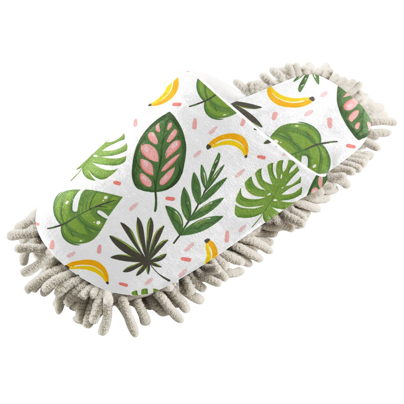 Abstract Cartoon Summer Time Graphic Mop Slippers Shoes Cover for Floor Cleaning Washable Hair Dust Dirty Cleaners Microfiber Mop Socks for Kitchen Office House