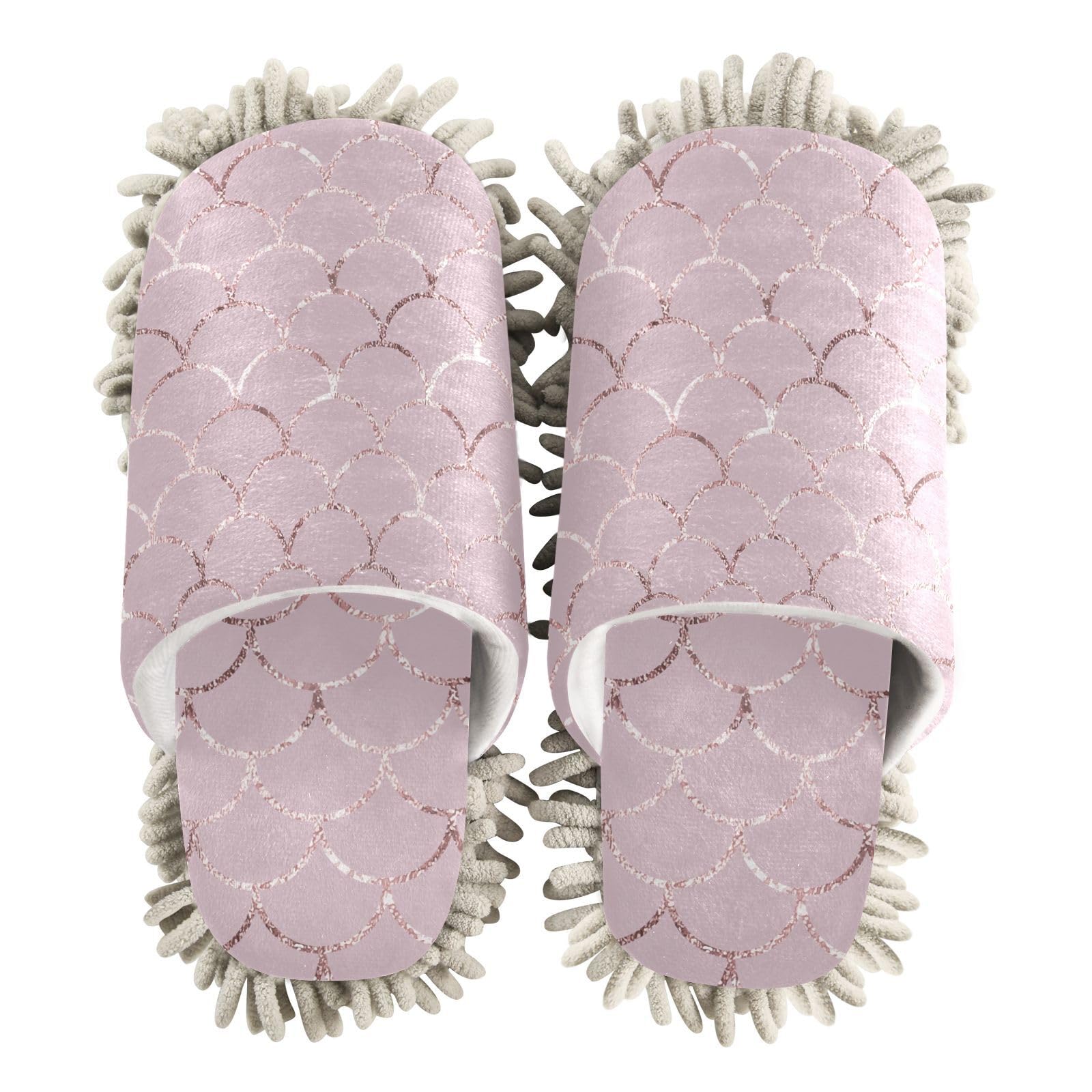FLildon Microfiber Cleaning Slippers Rose Gold Scale Washable Mop Shoes Slipper for Men/Women House Floor Dust Cleaner, Size L