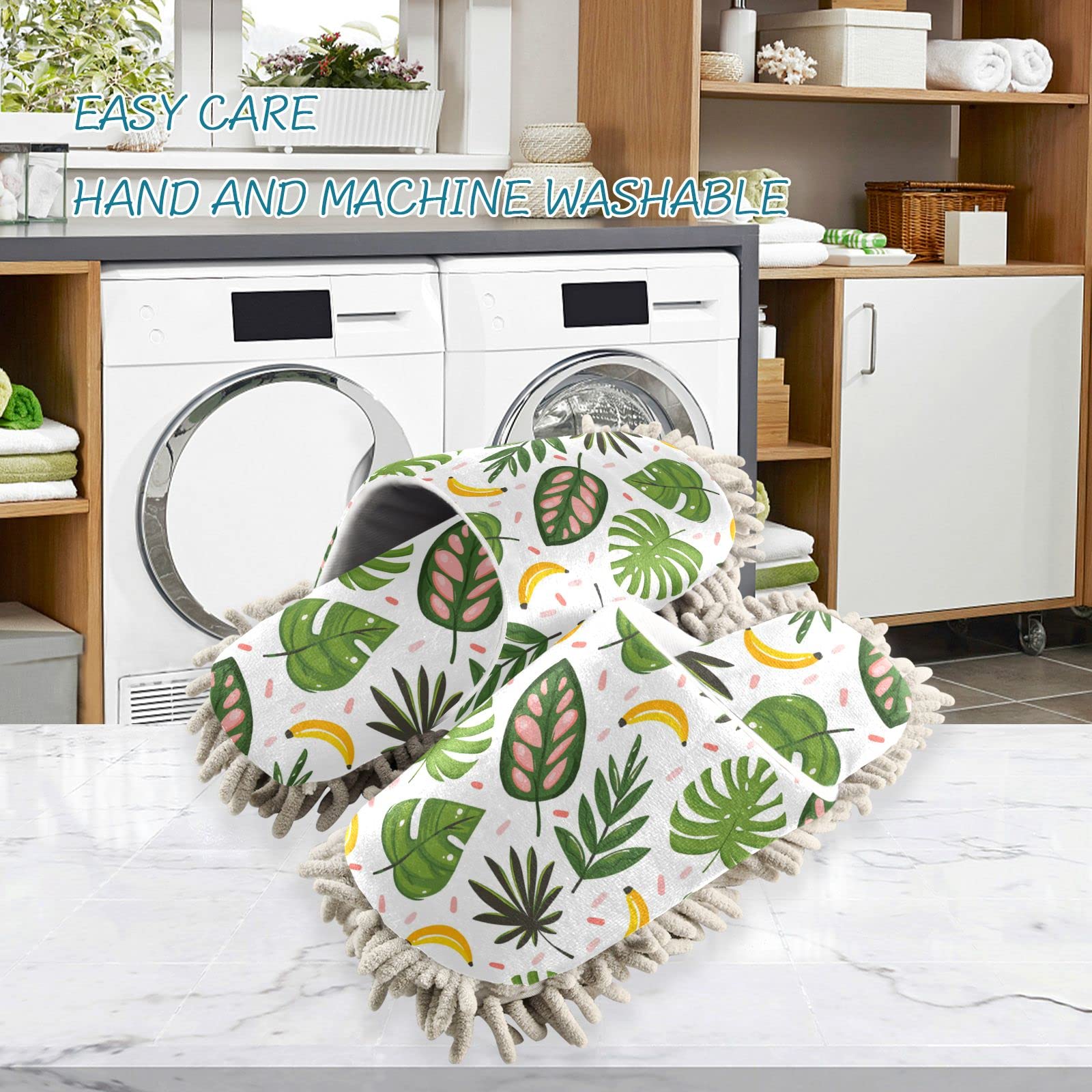 Abstract Cartoon Summer Time Graphic Mop Slippers Shoes Cover for Floor Cleaning Washable Hair Dust Dirty Cleaners Microfiber Mop Socks for Kitchen Office House