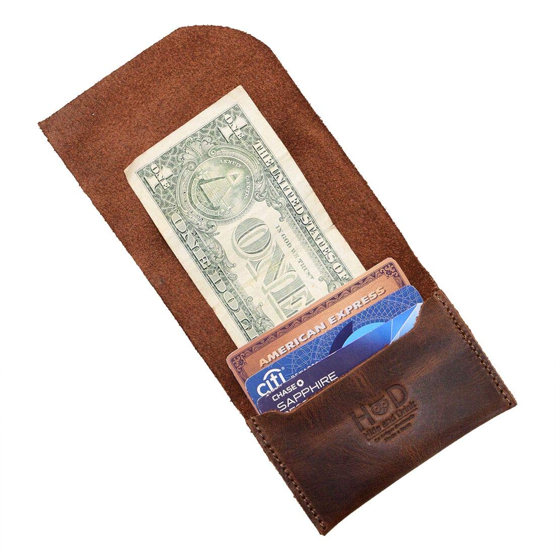 Hide & Drink, Leather Cash & Card Holder/Wallet/Flat Bills/Organizer/Stylish/Minimalist, Handmade Includes 101 Year Warranty :: Bourbon Brown