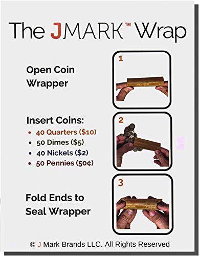 J Mark 400 Neatly-Packed Flat Coin Roll Wrappers Assorted, Made in USA, (Quarters, Dimes, Nickels, Pennies), ABA Striped Kraft Paper Coin Rolls Wrappers, Includes J Mark Deposit Slip