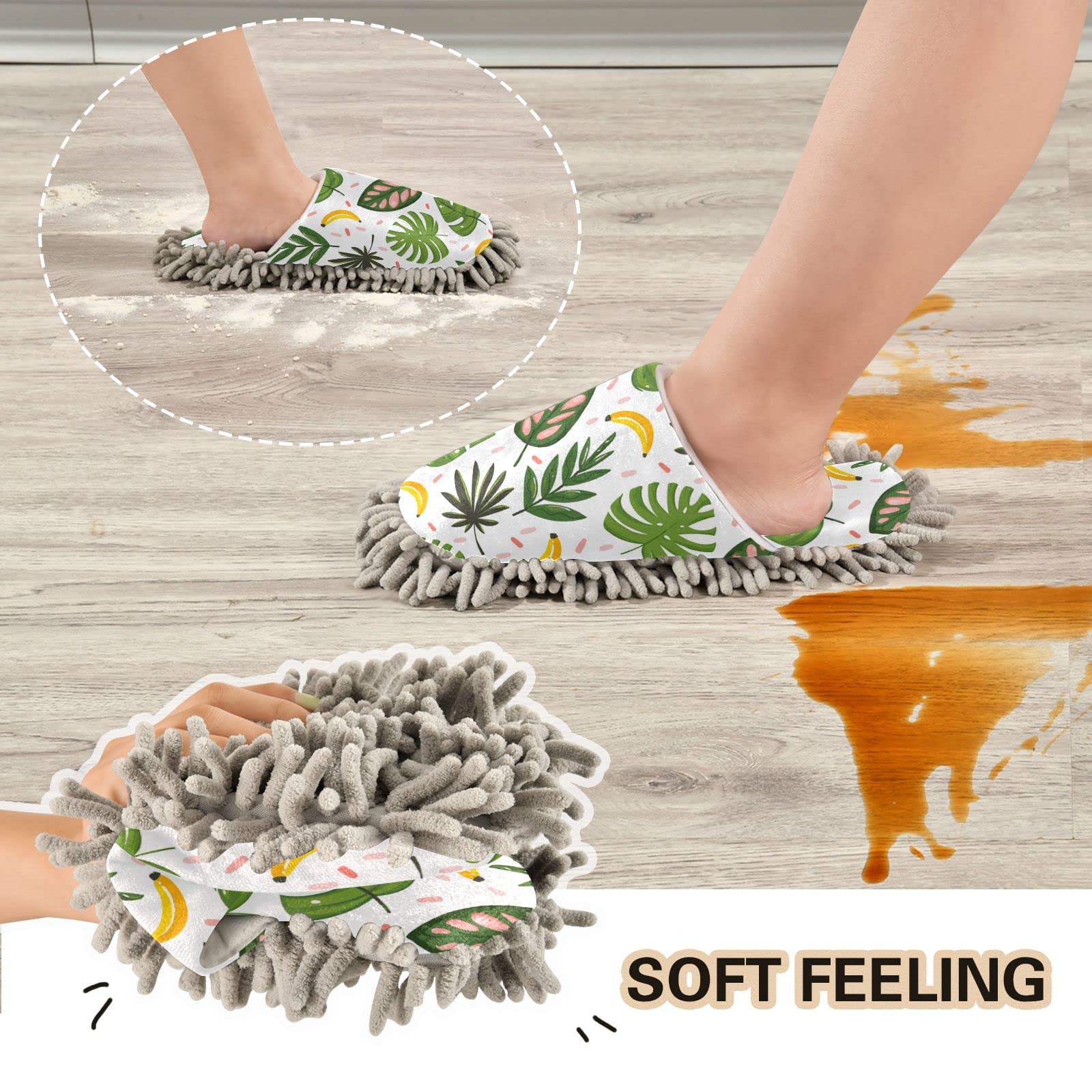 Abstract Cartoon Summer Time Graphic Mop Slippers Shoes Cover for Floor Cleaning Washable Hair Dust Dirty Cleaners Microfiber Mop Socks for Kitchen Office House