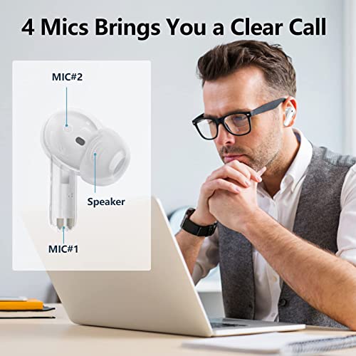 BONKON Bluetooth Earbuds, Wireless Headphones IPX7 Waterproof Wireless Bluetooth with Microphone Charging Case 48H Playtime, Pop-ups Auto Pairing Hi-Fi Stereo Sound Headset for Android/iOS (White)