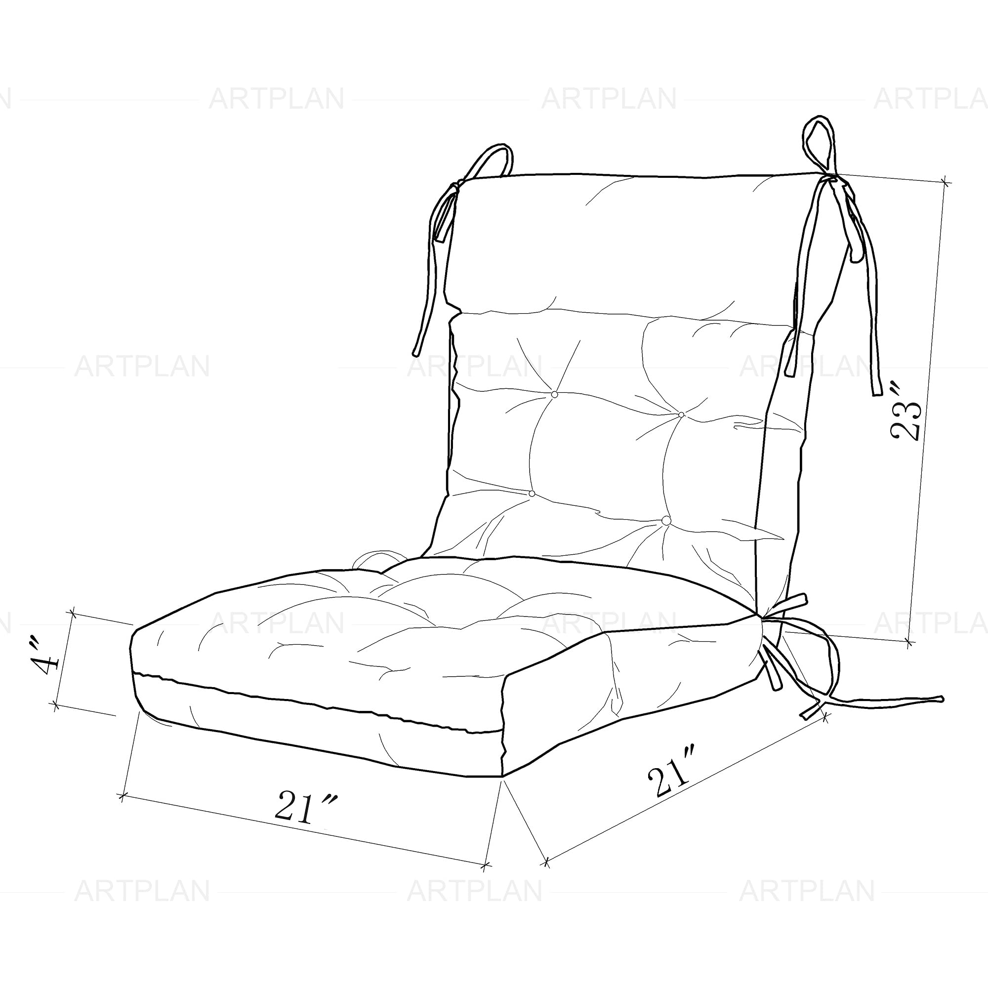 ARTPLAN Outdoor Cushions of Adirondack Chair with High Back Wicker Tufted Pillow for Outdoor Furniture Set of 1, 44"X21"X4", Red