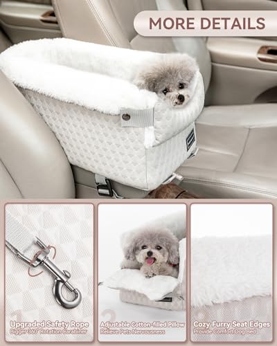 PETSFIT Center Console Dog Car Seat with Safe Protection Hooks, Pet Car Seat with Upgraded Safety Tethers, Washable Cushion, Console Dog Car Seats for Small Dogs Up to 12 Lbs(Grey)