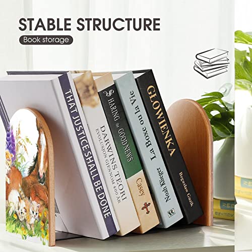 Pack of 2 Bookend White Horse Cat Non-Slip Book Stand Wooden Bookshelf Books Holder for Home Desk Office Library