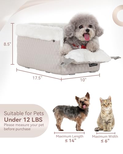PETSFIT Center Console Dog Car Seat with Safe Protection Hooks, Pet Car Seat with Upgraded Safety Tethers, Washable Cushion, Console Dog Car Seats for Small Dogs Up to 12 Lbs(Grey)