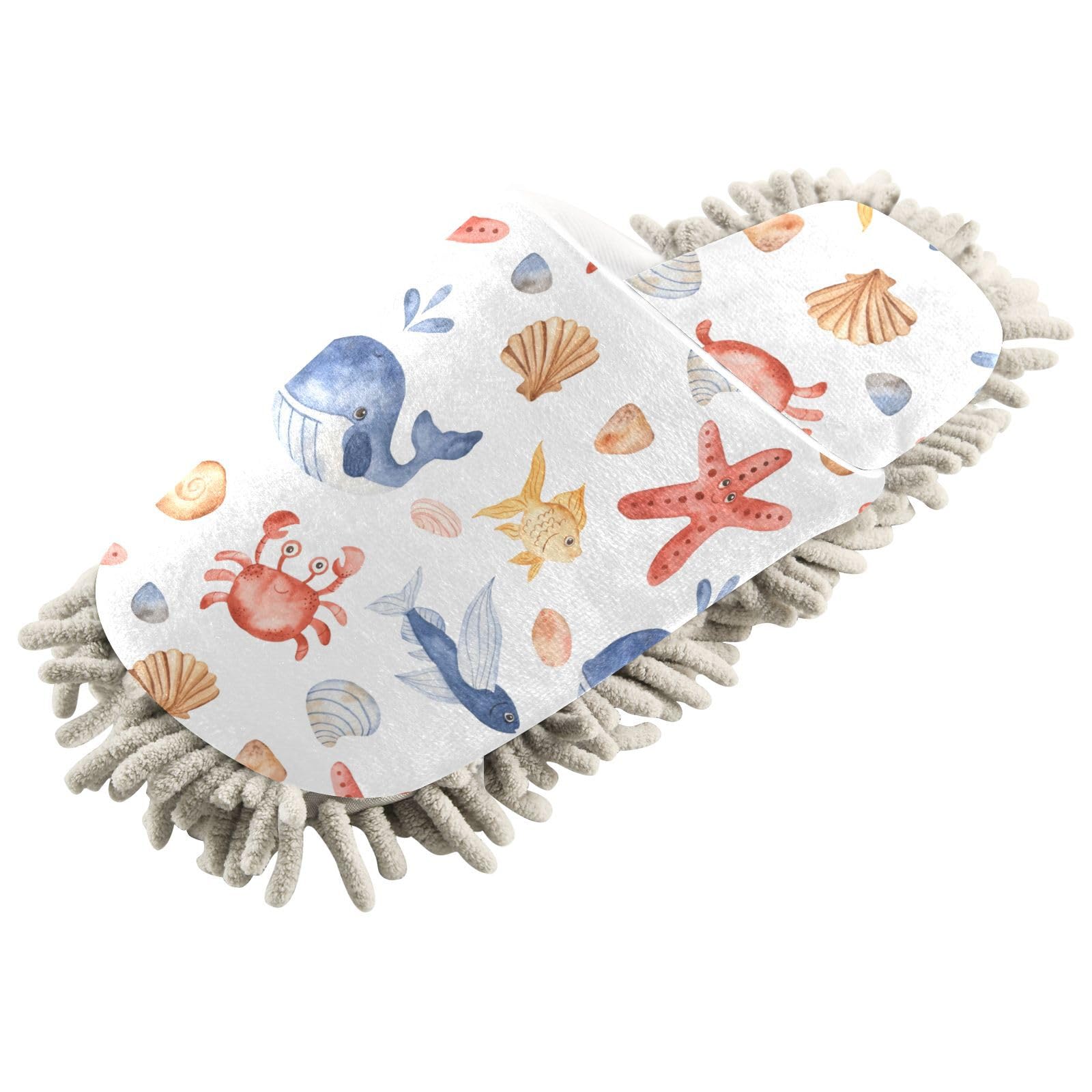 FLildon Microfiber Cleaning Slippers Cute Sea Animal Whale Washable Mop Shoes Slipper for Men/Women House Floor Dust Cleaner, Size L