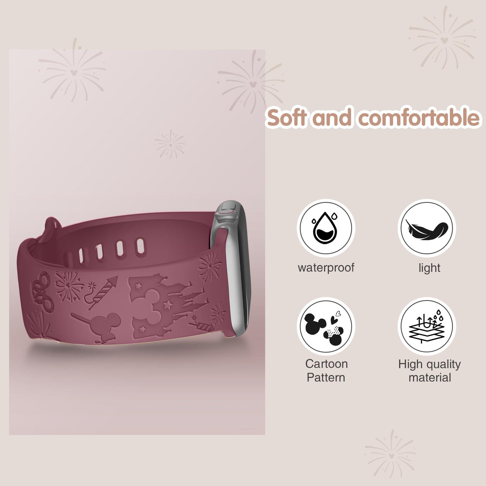 3 Pack Alibaydoo Cartoon Engraved Band Compatible with Apple Watch Bands 40mm 44mm 41mm 38mm 45mm 42mm 49mm Women,Cute Pattern Strap Soft Silicone Wristbands for iWatch Series 8 7 6 SE 5 4 3 2 1 Ultra