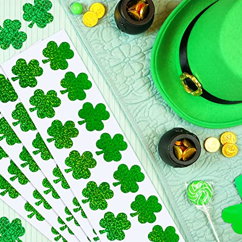 Whaline 800Pcs Shamrock Shape Glitter Stickers St. Patrick's Day Holographic Stickers Lucky Clover Shinny Label Tag Self-Adhesive Stickers for Irish Holiday Party Boxes Cards Seal Envelopes