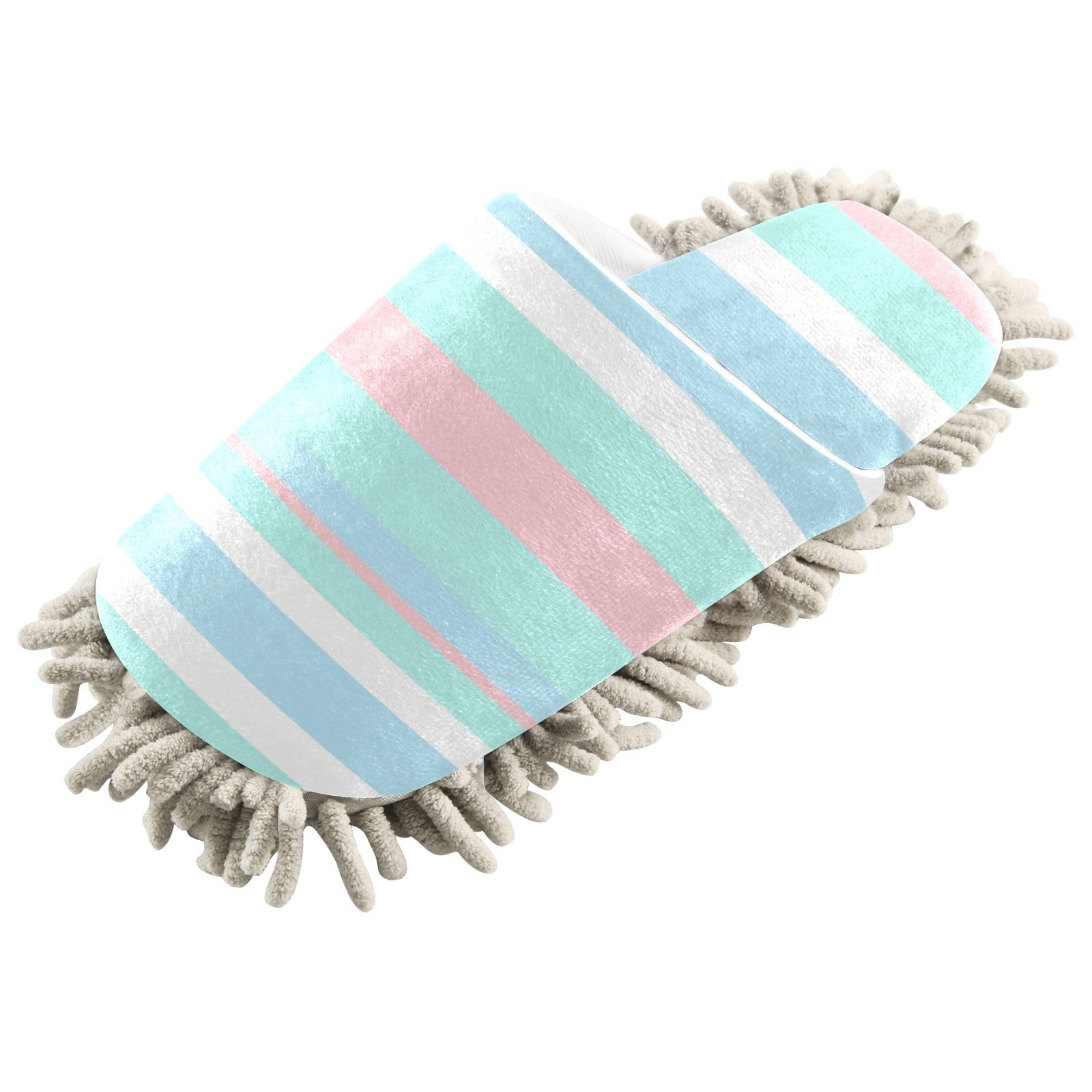 FLildon Microfiber Cleaning Slippers Aqua Pink Stripes Washable Mop Shoes Slipper for Men/Women House Floor Dust Cleaner, Size L