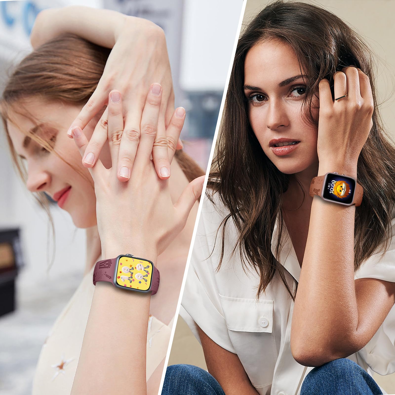 3 Pack Alibaydoo Cartoon Engraved Band Compatible with Apple Watch Bands 40mm 44mm 41mm 38mm 45mm 42mm 49mm Women,Cute Pattern Strap Soft Silicone Wristbands for iWatch Series 8 7 6 SE 5 4 3 2 1 Ultra