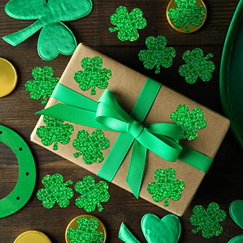 Whaline 800Pcs Shamrock Shape Glitter Stickers St. Patrick's Day Holographic Stickers Lucky Clover Shinny Label Tag Self-Adhesive Stickers for Irish Holiday Party Boxes Cards Seal Envelopes