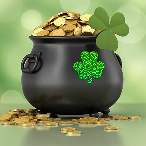 Whaline 800Pcs Shamrock Shape Glitter Stickers St. Patrick's Day Holographic Stickers Lucky Clover Shinny Label Tag Self-Adhesive Stickers for Irish Holiday Party Boxes Cards Seal Envelopes