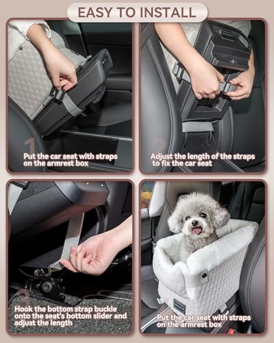 PETSFIT Center Console Dog Car Seat with Safe Protection Hooks, Pet Car Seat with Upgraded Safety Tethers, Washable Cushion, Console Dog Car Seats for Small Dogs Up to 12 Lbs(Grey)