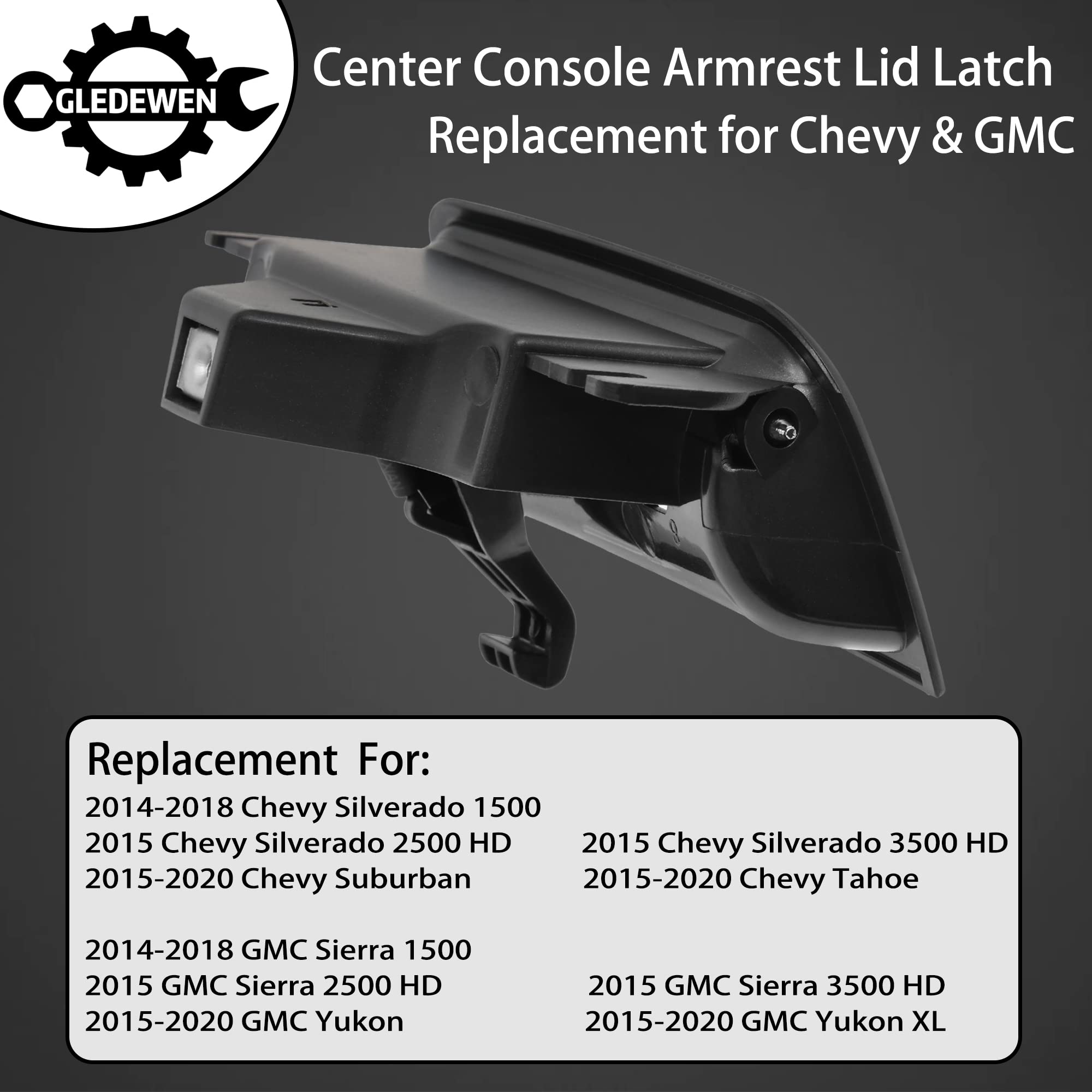 Gledewen Center Console Latch, Compatible with 2014-2020 Chevy Silverado Suburban Tahoe, GMC Yukon Sierra 1500 2500 3500, Plate Armrest Lid Lock | Replace# 22792217 22861304 Center Console Cover Lock