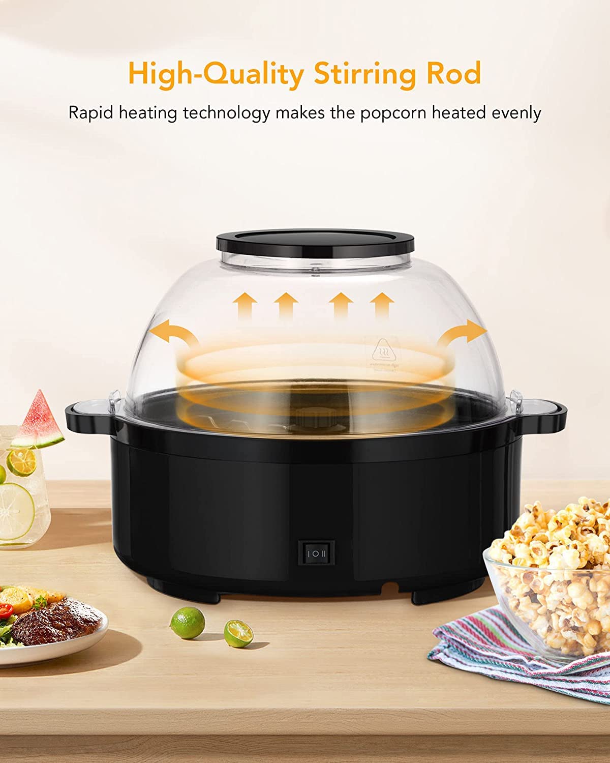 ACONEE Popcorn Maker Electric Hot-oil Popcorn Machine, 16 Cups Popcorn Maker with Nonstick Plate, Stirring Rod, 4Qts Large Lid for Reversible Serving Bowl, 2 Measuring Spoons & Cool Touch Handle