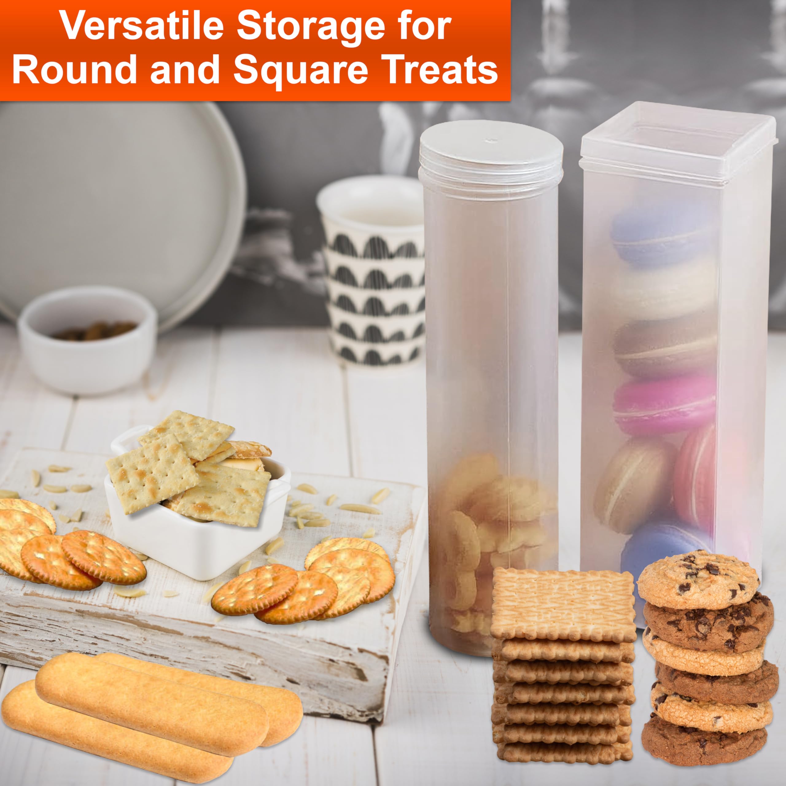 Home-X Set of 2 - Saltine Cracker Sleeve Storage Container/Cookie Stay Fresh Keeper, 1 Round and 1 Square