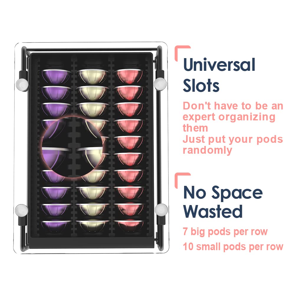 EVERIE Crystal Tempered Glass Organizer Drawer Holder Compatible with Nespresso Vertuo Capsules, Compatible with 21 Big or 30 Small Vertuoline Pods, NP01S