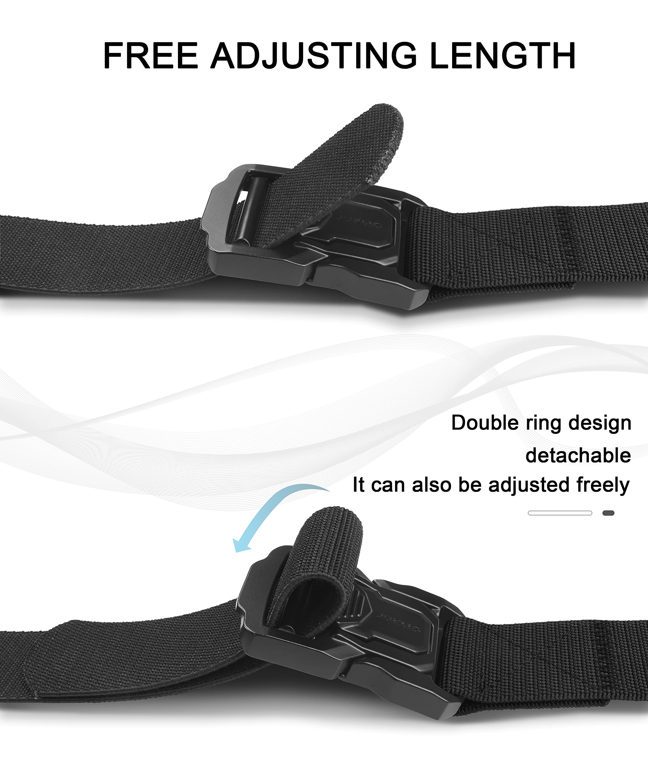 JUKMO Tactical Belt for Men, Military Rigger 1.5" Nylon Web Work Belt with Quick Release Heavy Duty Buckle (Black, Medium-for Waist 36"-42" (Length 49"))