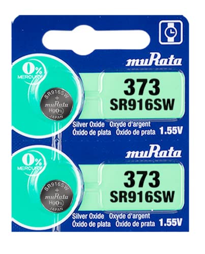Murata 373 SR916SW Battery 1.55V Silver Oxide Watch Button Cell - Replaces Sony 373 (2 Batteries)
